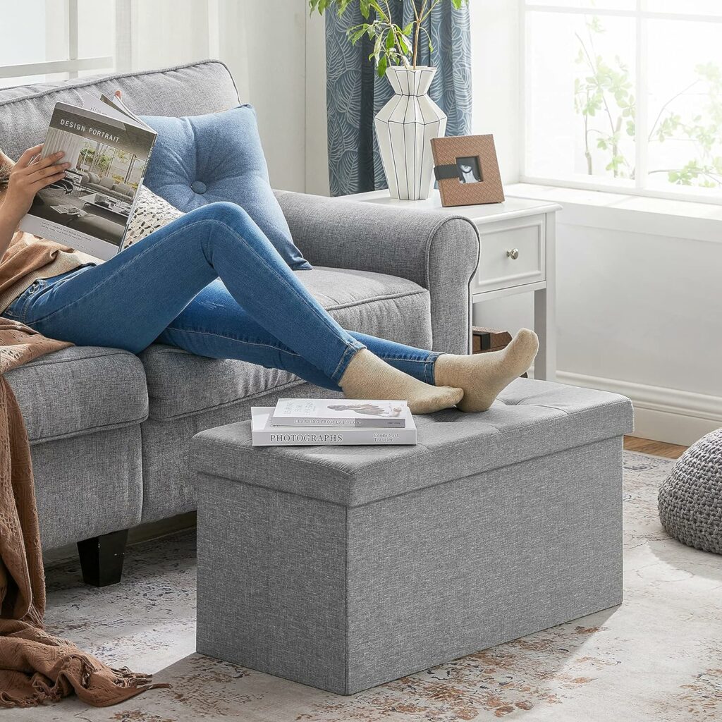 SONGMICS Taburet pliabil cu sezut moale, spatiu de depozitare 80litri ...