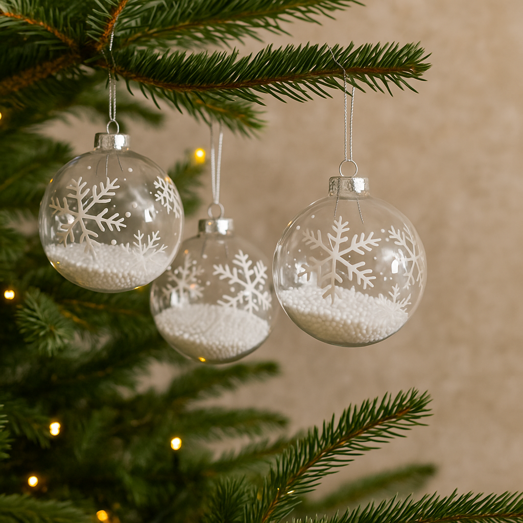 Set 3 globuri Craciun din sticla, diametru 8 cm, transparente - Sersimo
