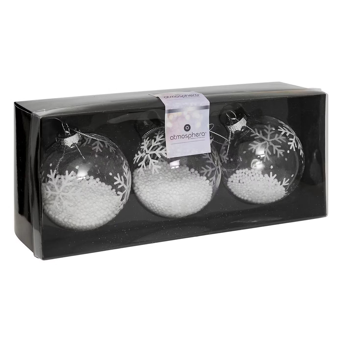 Set 3 globuri Craciun din sticla, diametru 8 cm, transparente - Sersimo