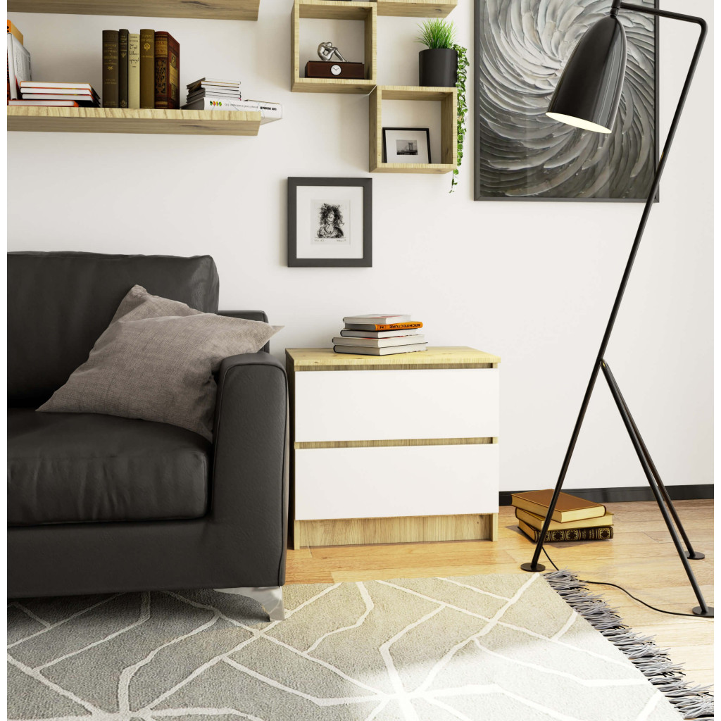 Comoda cu 2 sertare din PAL laminat 16 mm, 60x40x55 cm, stejar artisan ...